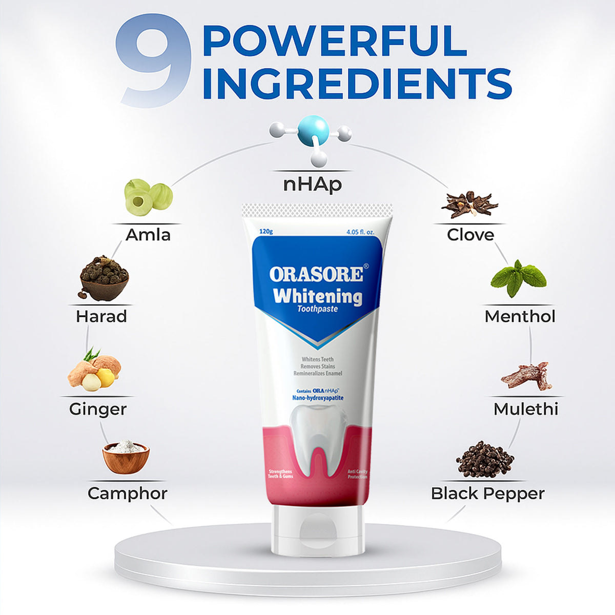 Orasore Whitening Toothpaste 120gm with nHAp | Peroxide-Free | Enamel ...